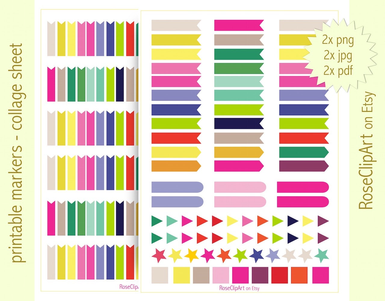 Printable Markers Instant Download Mini Bookmark Commercial Use Allowed ...