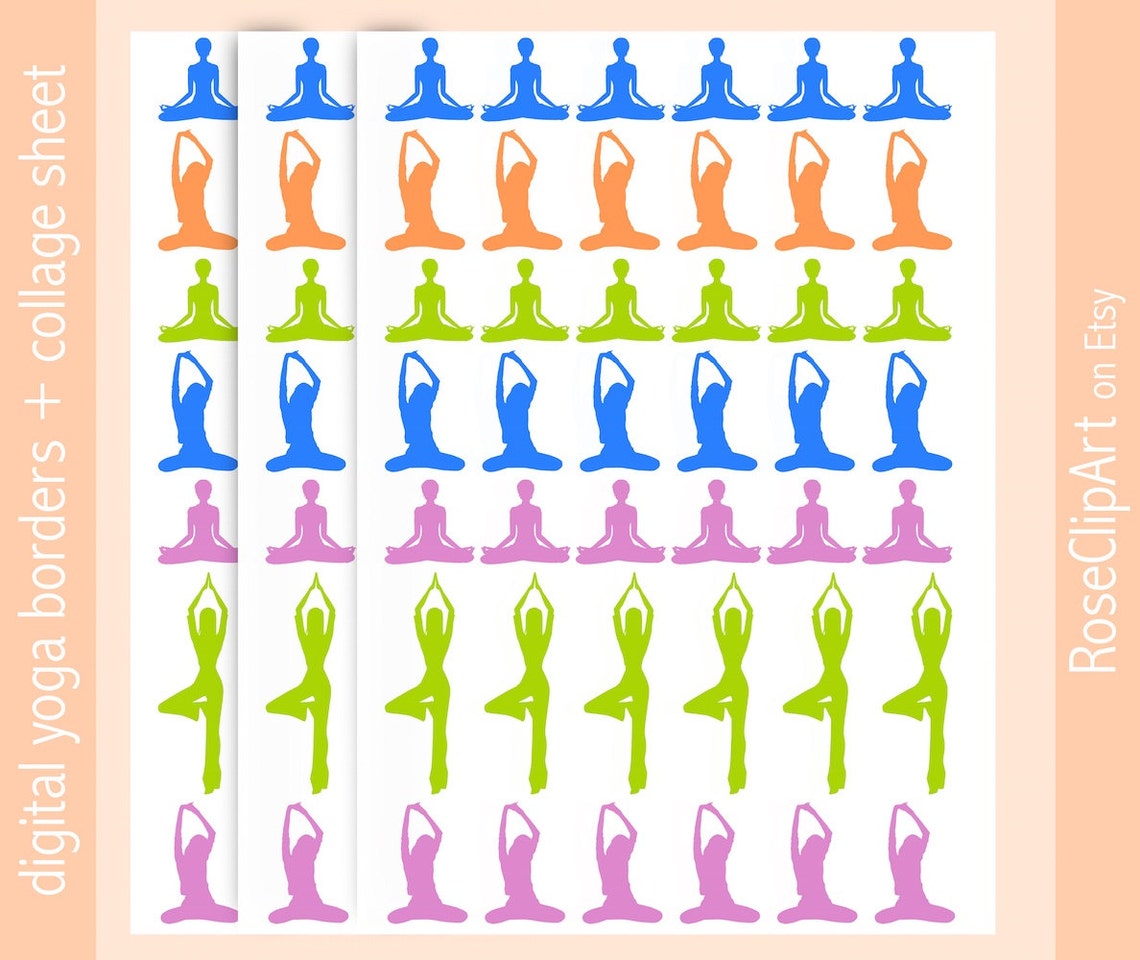 Digital Yoga Collage Sheet - Instant Download - Yoga Borders - Yoga ...