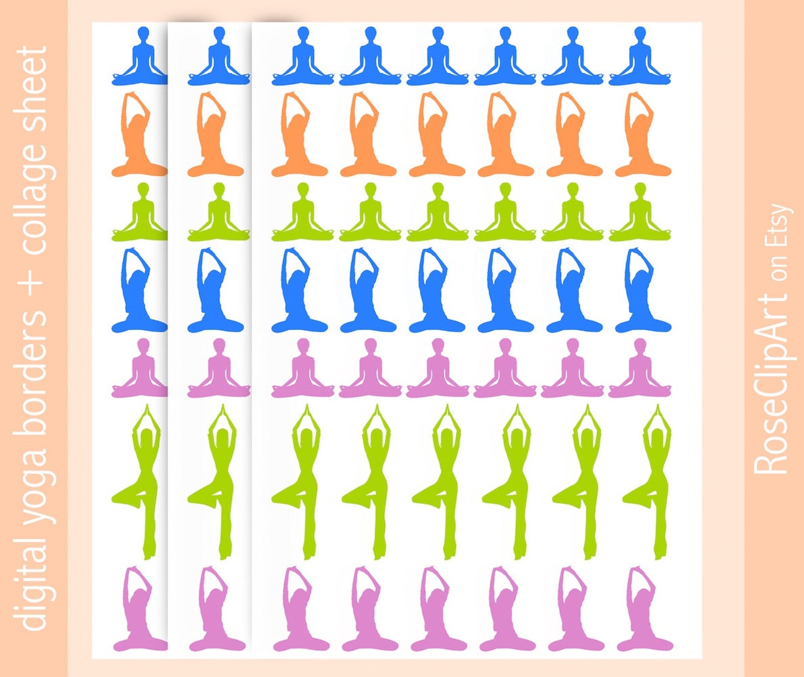Digital Yoga Collage Sheet - Instant Download - Yoga Borders - Yoga ...