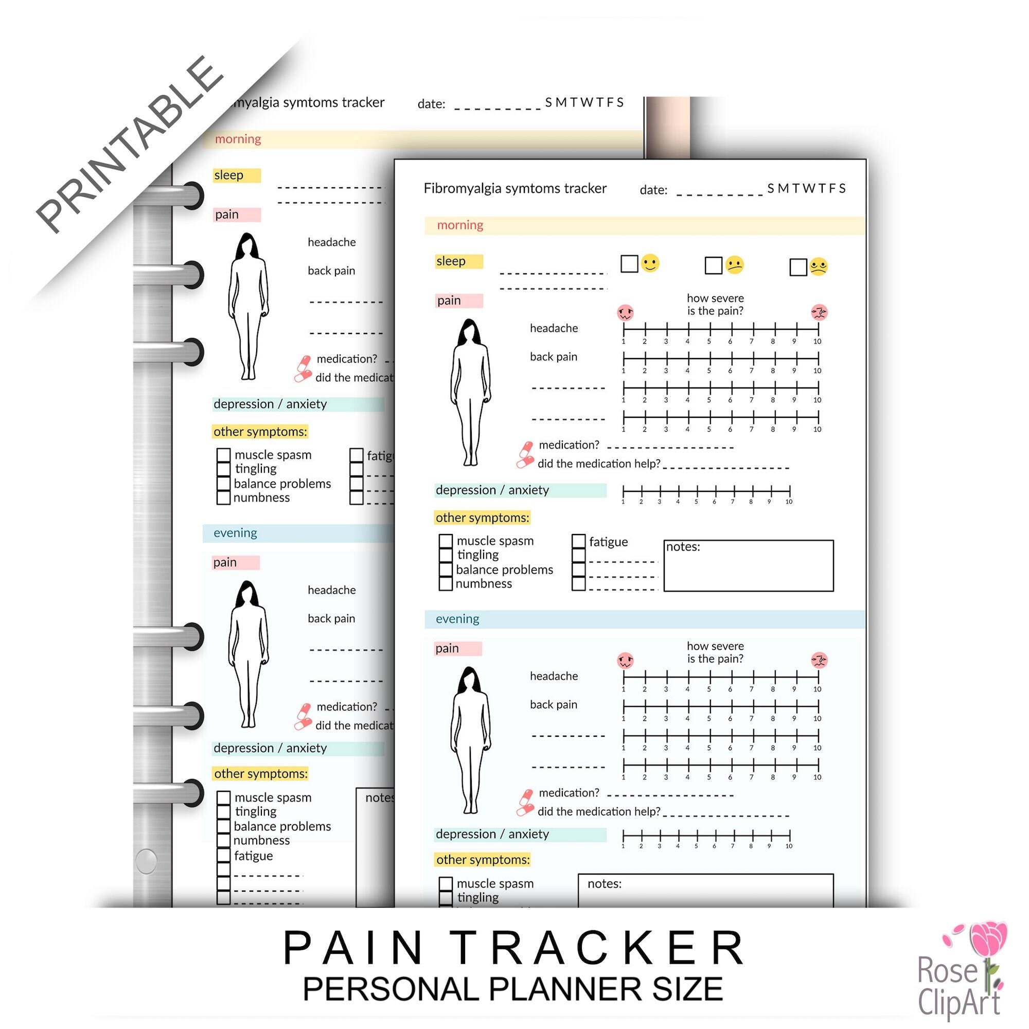 Symptoms Tracker - Personal Planner Size - Printable Pain Tracking ...