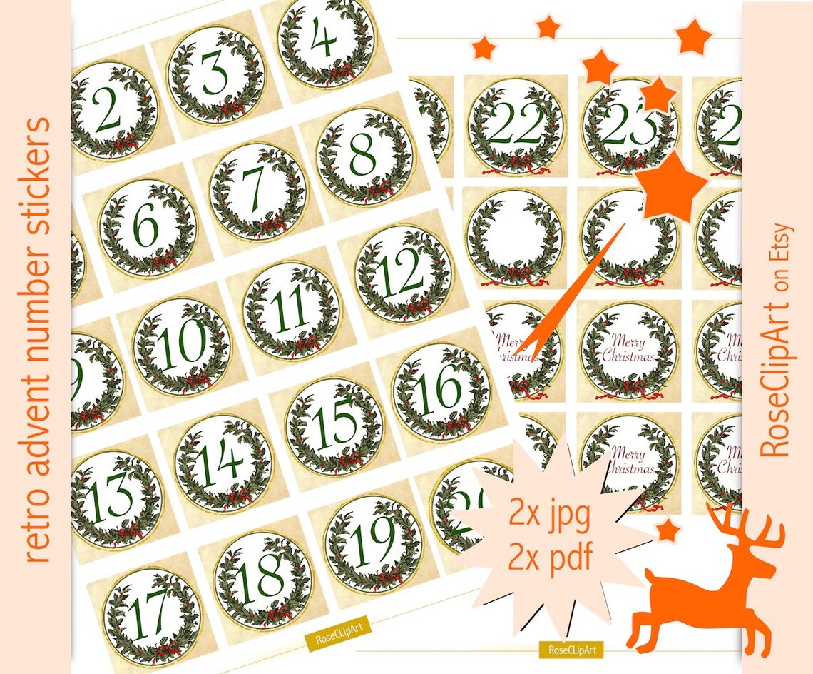 Printable Advent Calendar Numbers - Instant Download - Number Tags ...