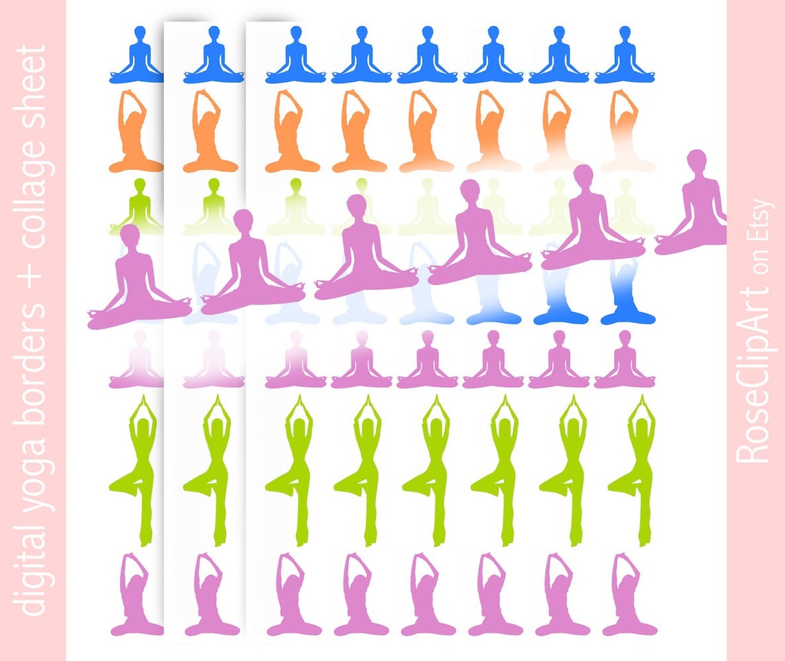 Digital Yoga Collage Sheet Instant Download Yoga Borders Yoga Borders ...