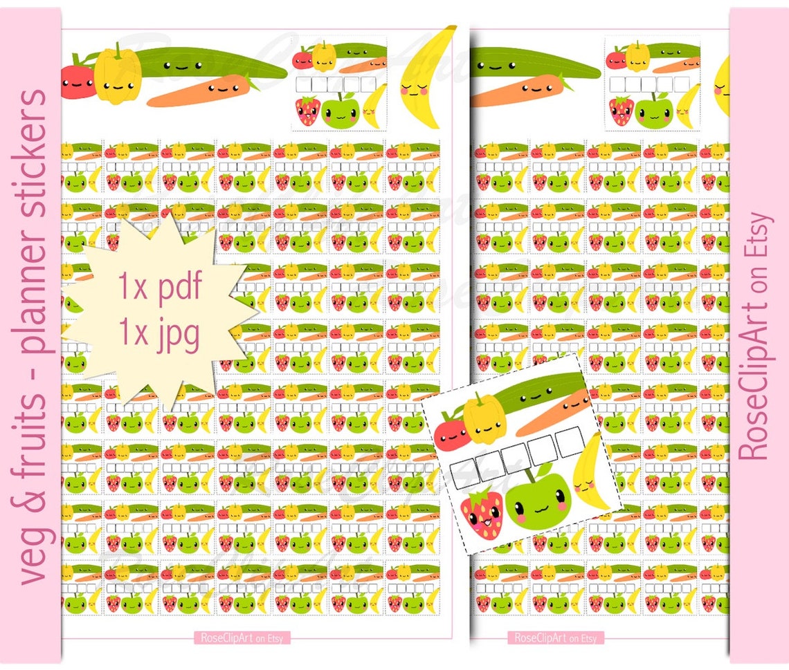 Healthy Eating Stickers Instant Download Printable Kawaii Planner Veg ...