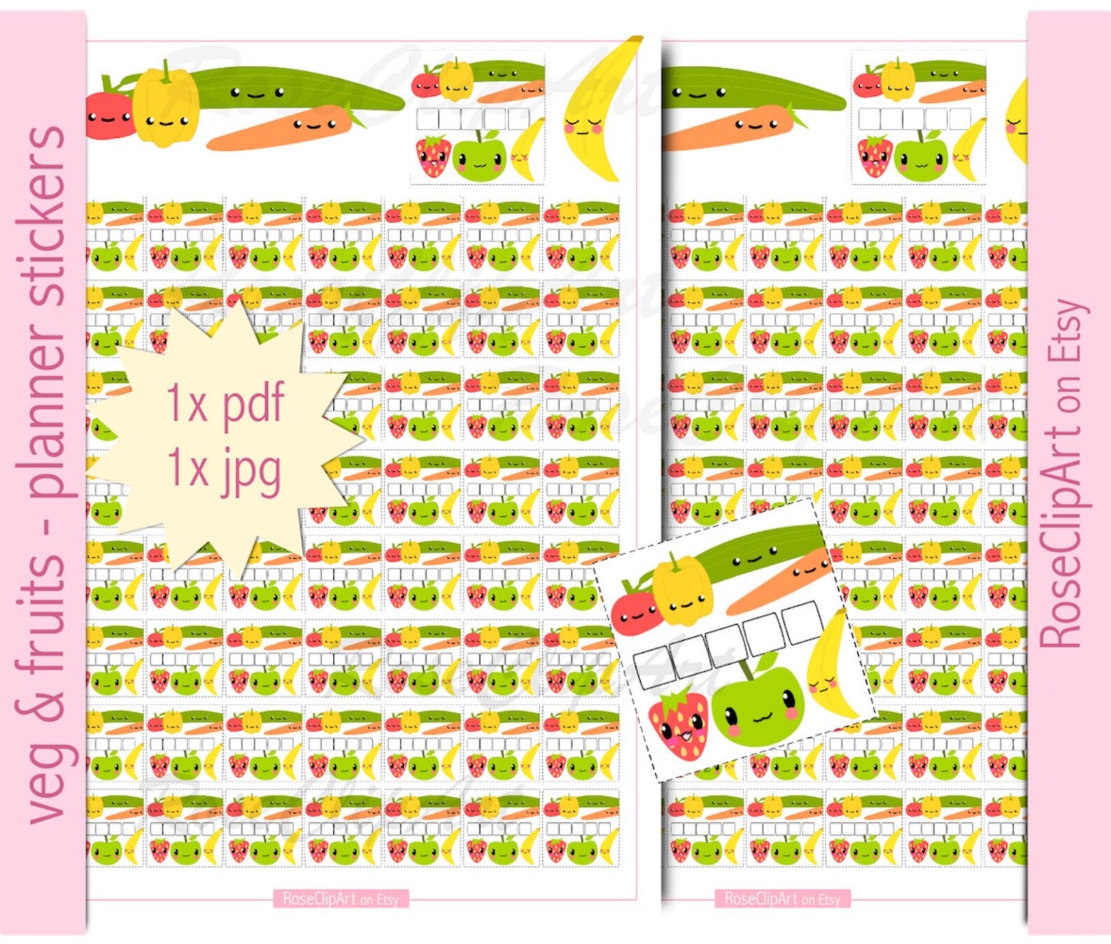 Healthy Eating Stickers Instant Download Printable Kawaii Planner Veg ...