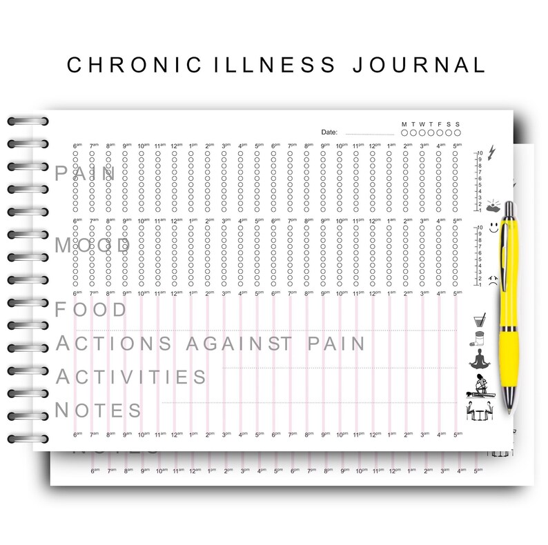 Chronic Illness Journal Page Printable Symptoms Tracker Hourly Pain ...