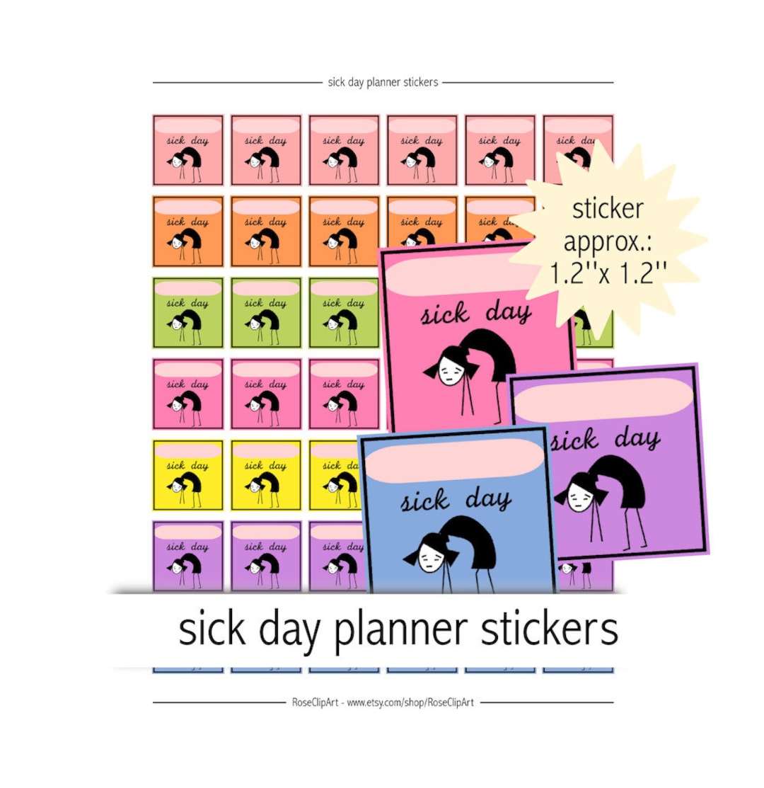 Sick Day Stickers - Instant Download - Printable Planner Stickers ...
