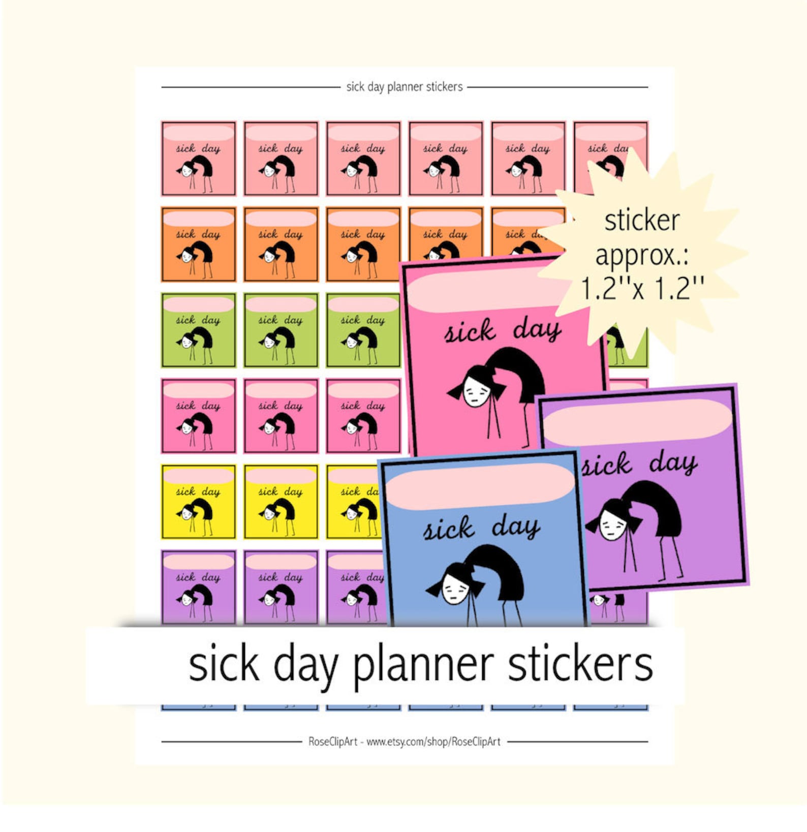 Sick Day Stickers - Instant Download - Printable Planner Stickers ...