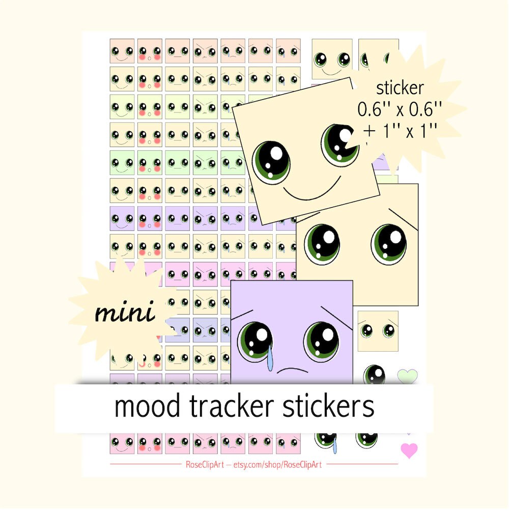 Mood Emotion Stickers Instant Download Printable Kawaii Smiley Faces ...