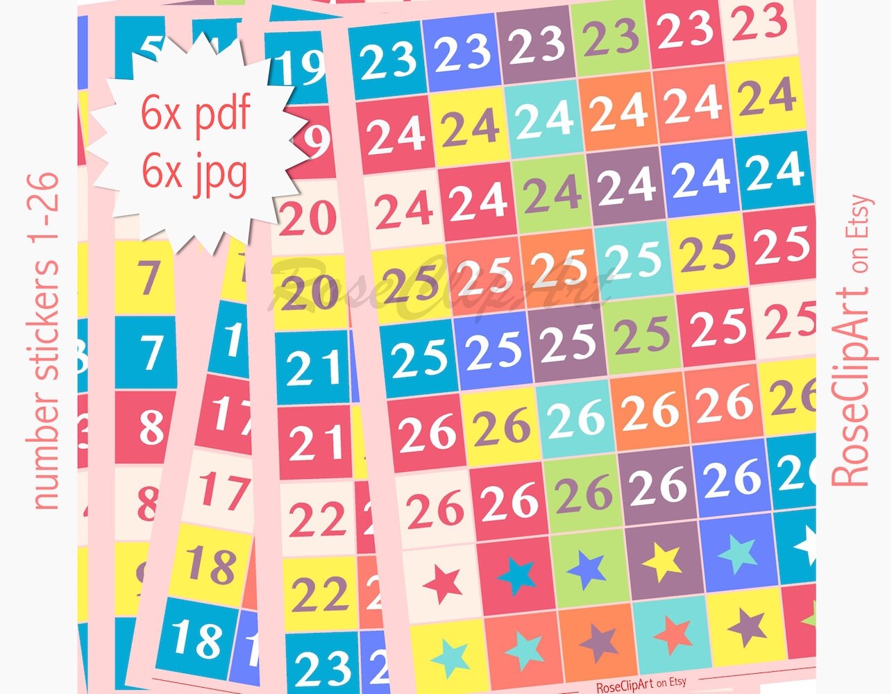 Printable Numbers 1-26 Instant Download 6x Planner Stickers Commercial ...