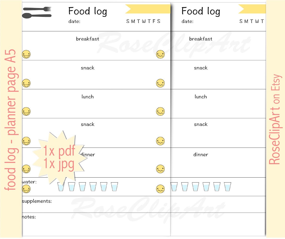 Food Log A5 Instant Download Printable Food Tracker Planner Page ...