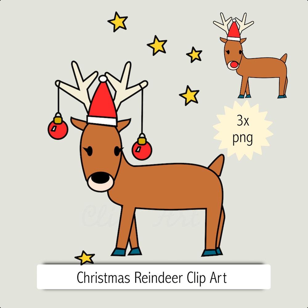 Christmas Reindeer Clip Art Instant Download Reindeer With - Etsy