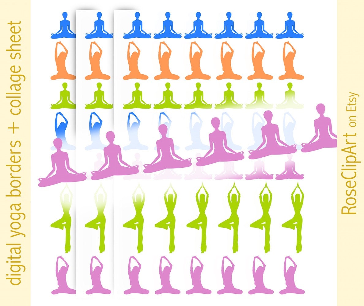 Digital Yoga Collage Sheet - Instant Download - Yoga Borders - Yoga ...