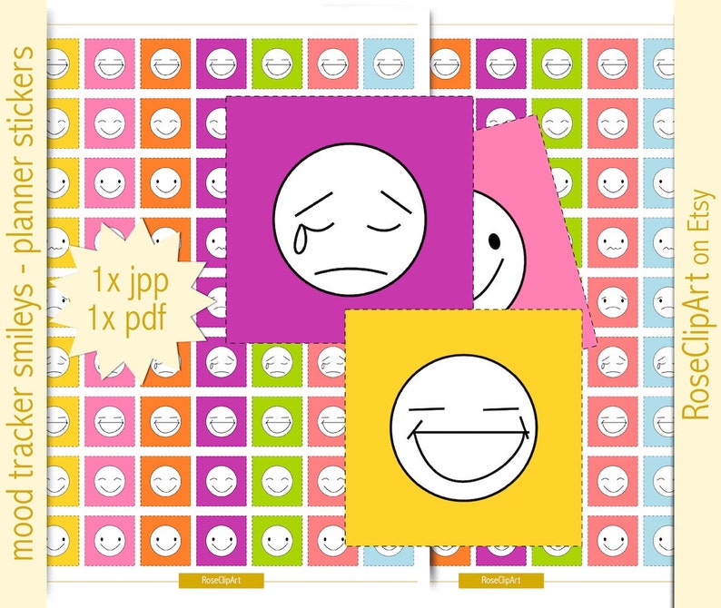 Mood Emotion Stickers - Instant Download - Printable Smiley Faces ...