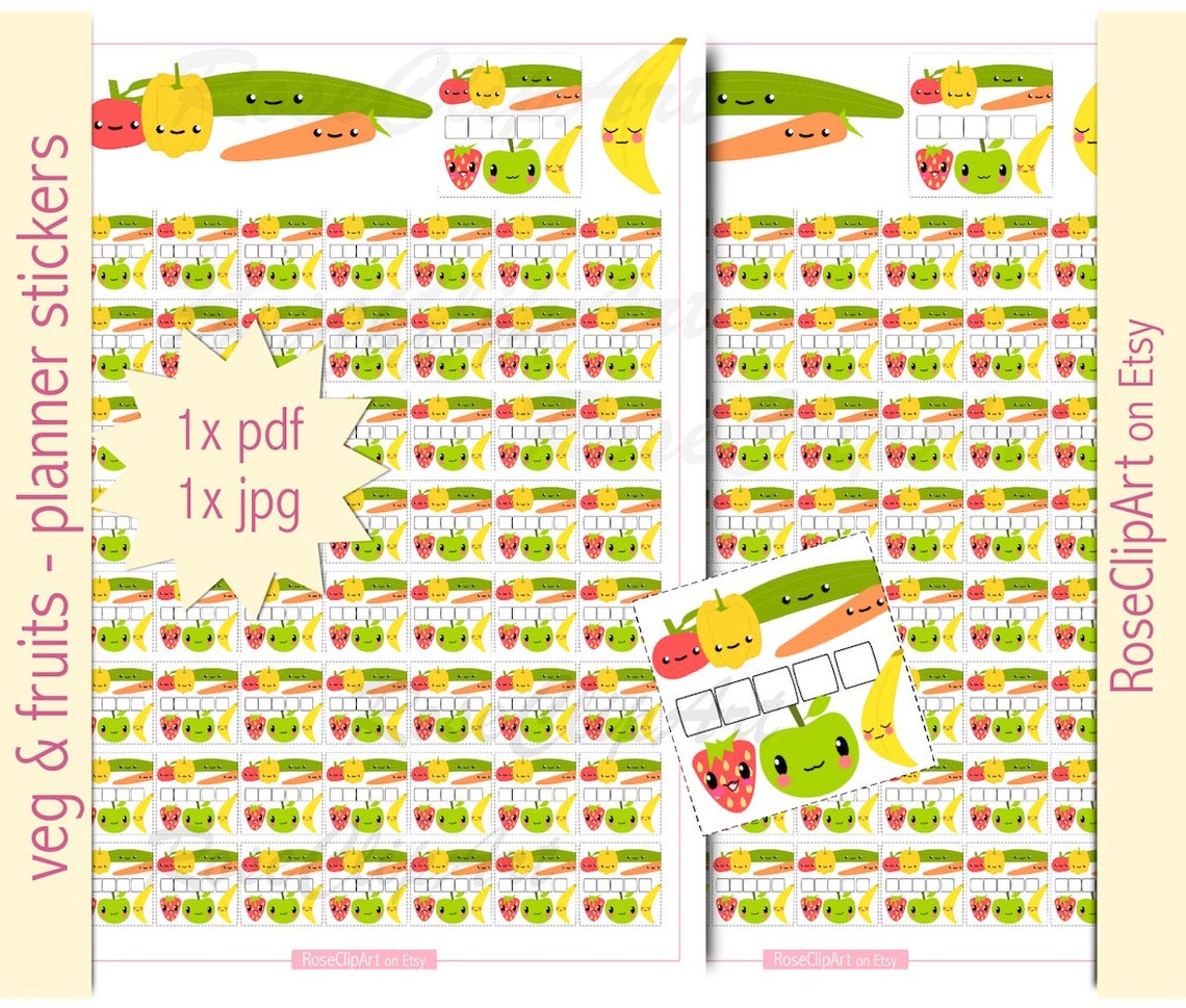 Healthy Eating Stickers Instant Download Printable Kawaii Planner Veg ...