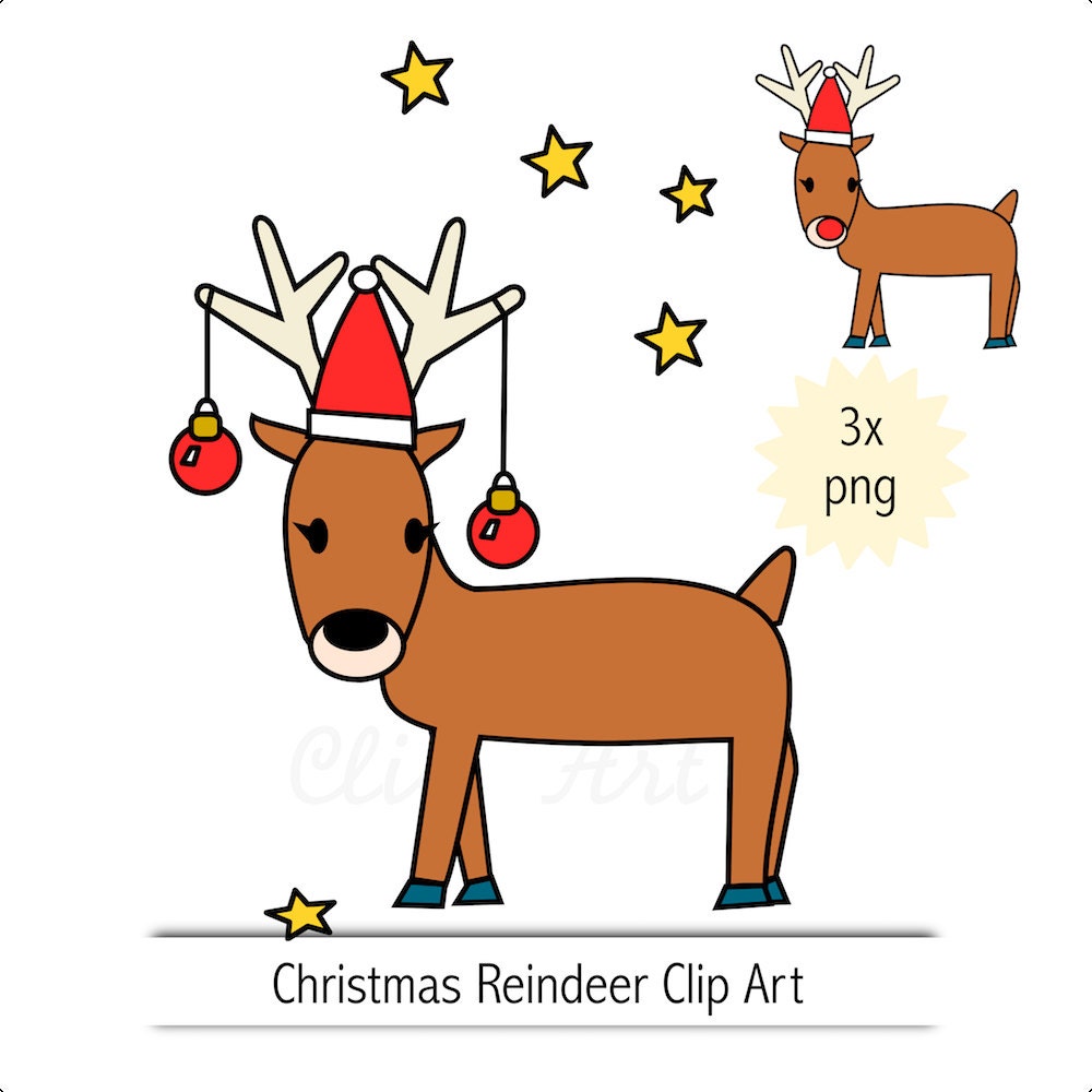 Christmas Reindeer Clip Art Instant Download Reindeer With - Etsy