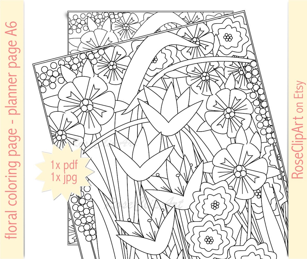 Floral Coloring Page A6 Instant Download Printable - Etsy