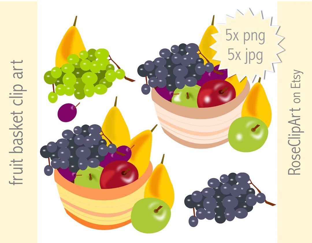 Früchtekorb Clipart - Instant Download - Obstkorb Png - Früchte ...