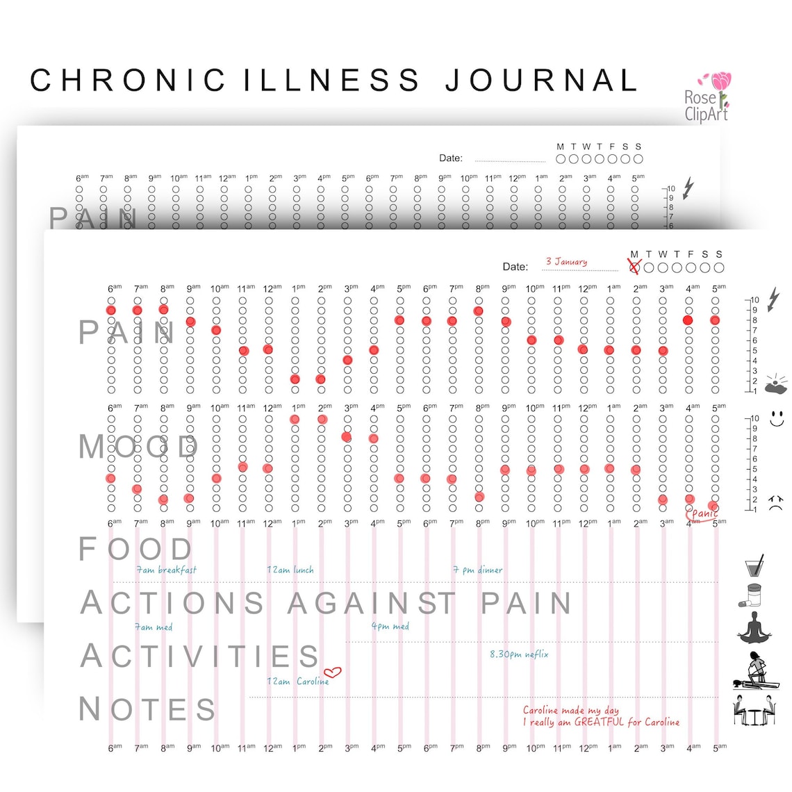 Chronic Illness Journal Page Printable Symptoms Tracker Hourly Pain ...