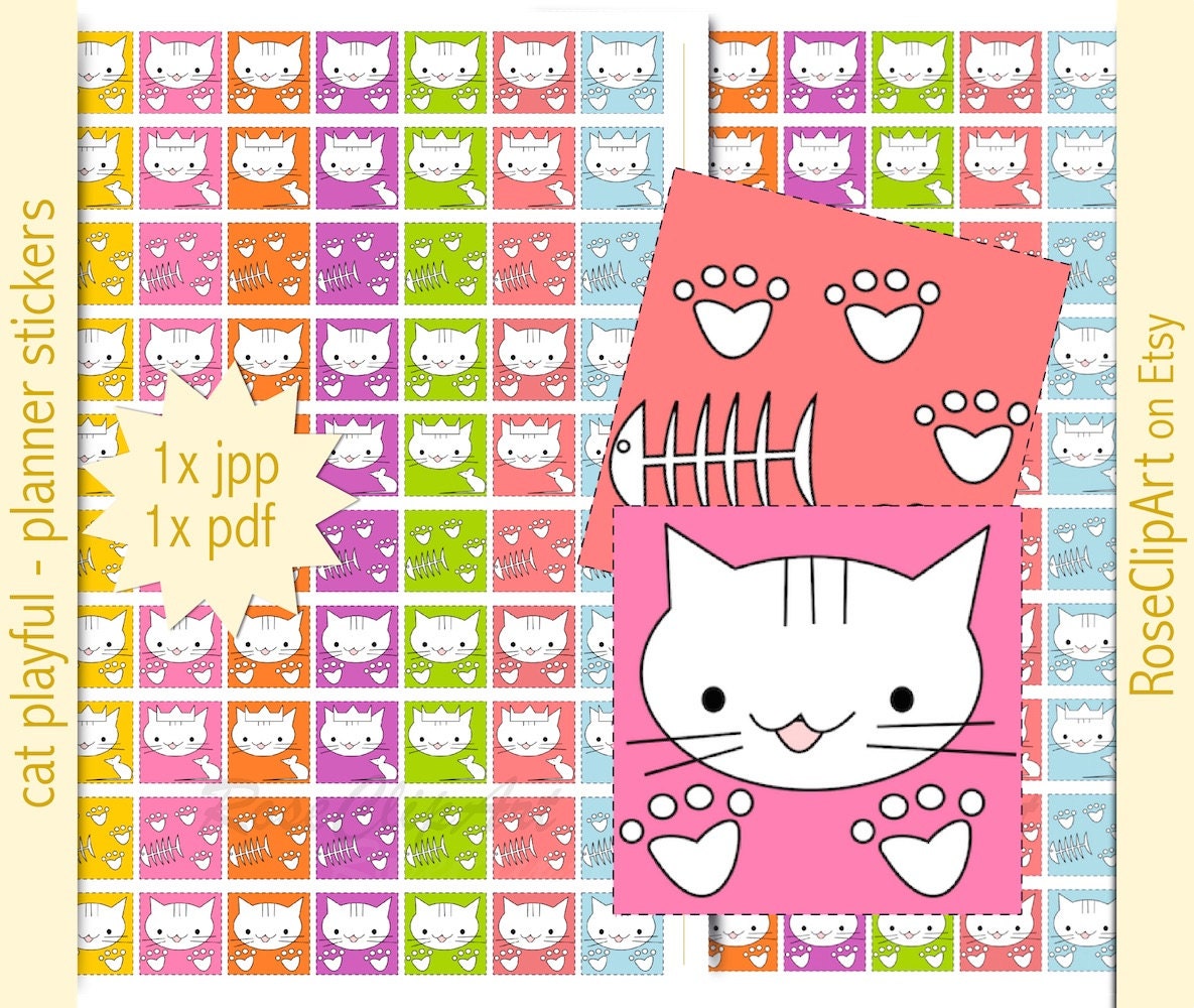 Cat Planner Stickers Printable Happy Kawaii Instant - Etsy