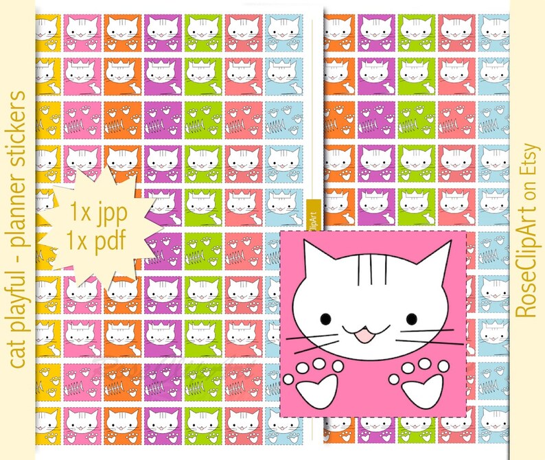 Cat Planner Stickers Printable Happy Kawaii Instant - Etsy