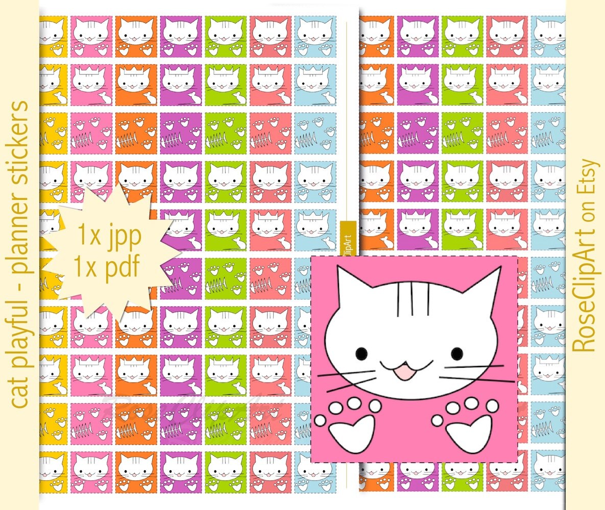 Cat Planner Stickers Printable Happy Kawaii Instant - Etsy