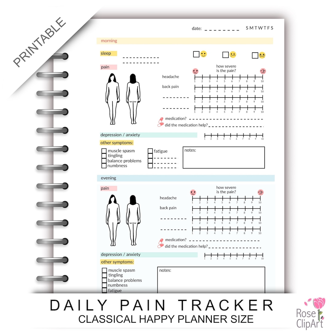 Pain Tracker US Letter Size - Instant Download - Printable Pain Log ...