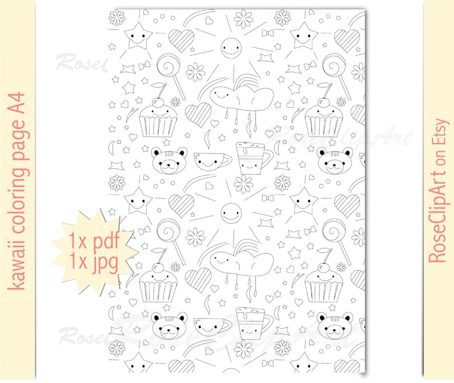 Kawaii Coloring Page A4 Instant Download Printable Relaxing Gift Idea ...