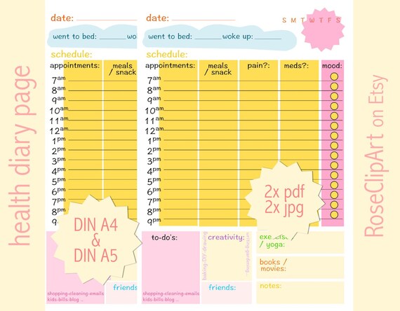 Health Diary Page Instant Download Printable Healthy Life | Etsy