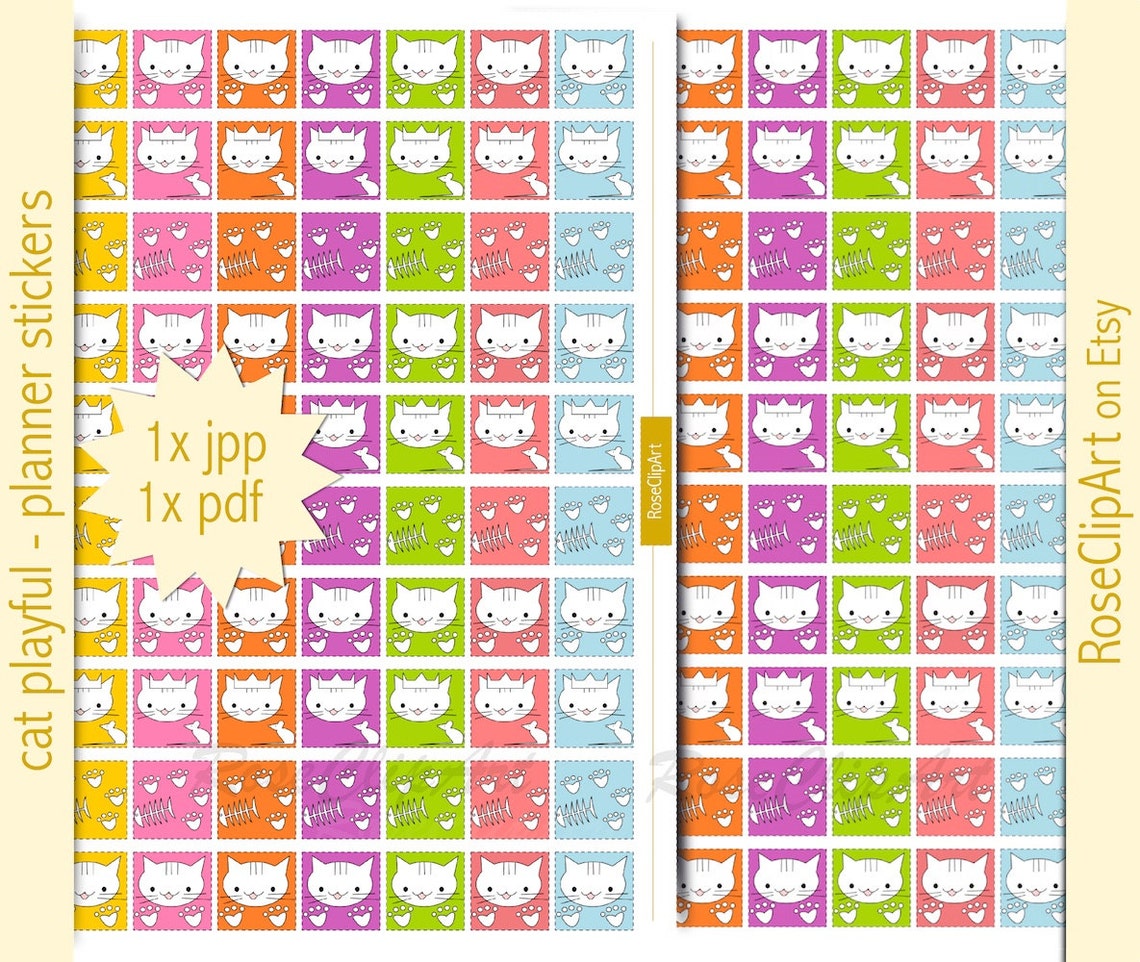 Cat Planner Stickers Printable Happy Kawaii Instant - Etsy