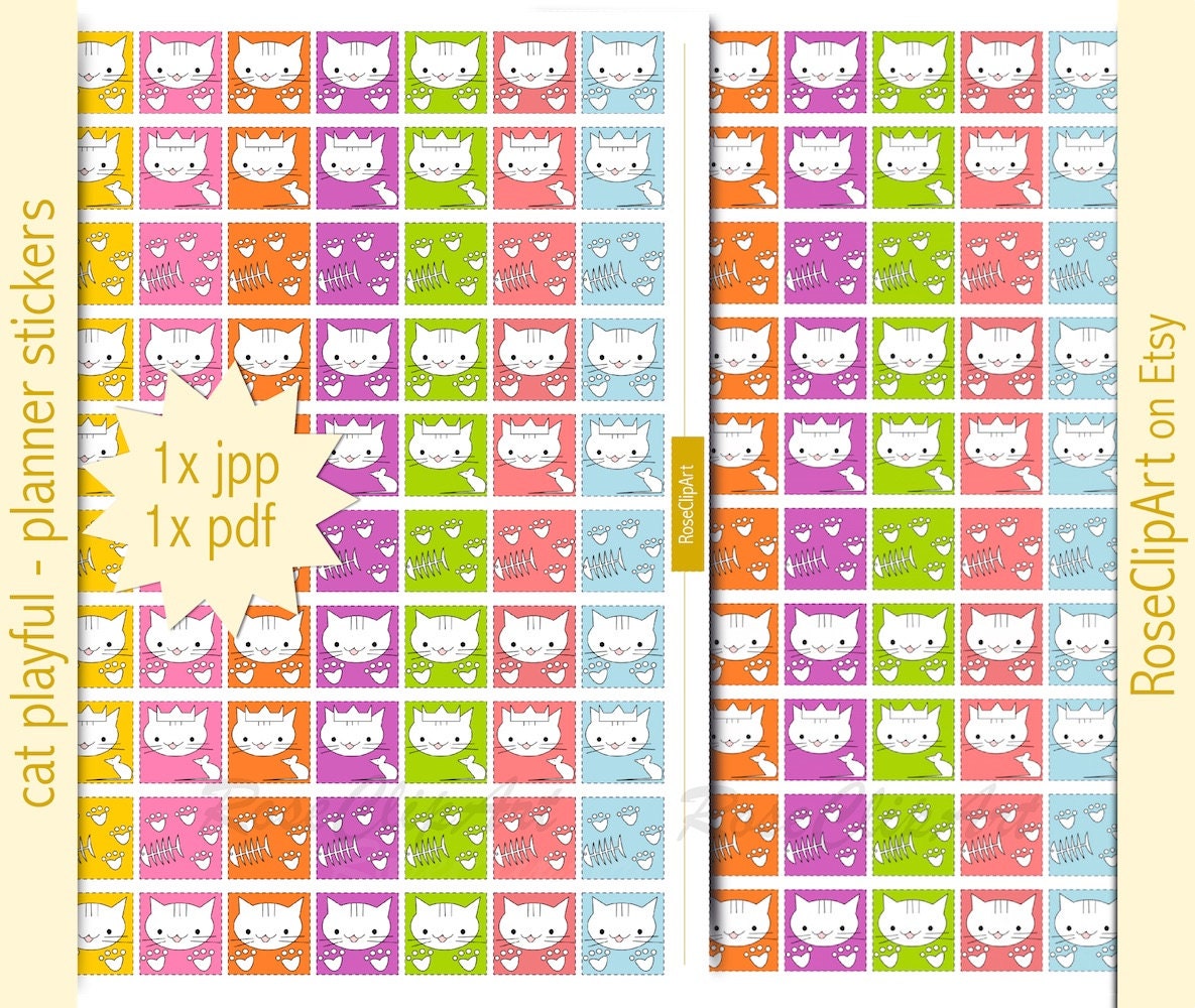 Cat Planner Stickers Printable Happy Kawaii Instant - Etsy