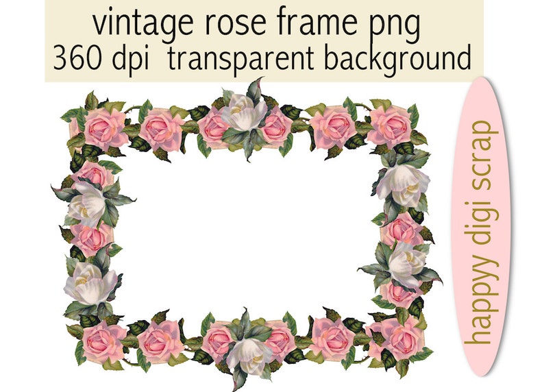 Digital Rose Frame Clip Art - Instant Download - Vintage Rose Frame ...