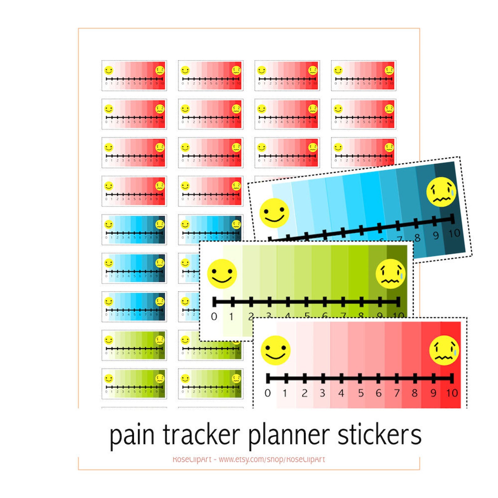 Pain Tracker Stickers - Instant Download - Printable Pain Scale Planner ...