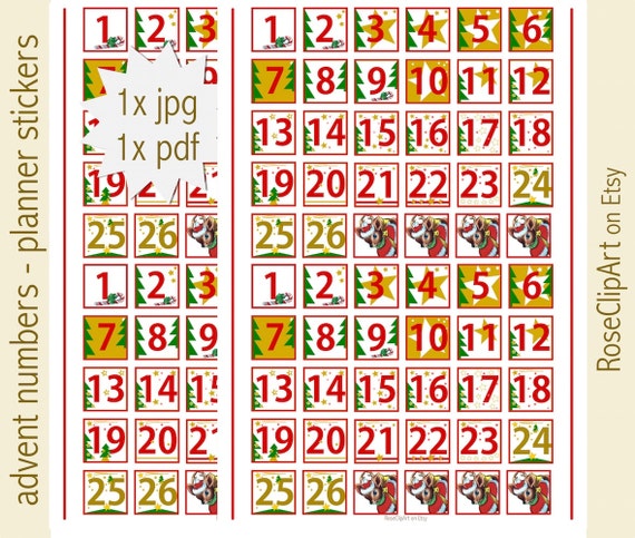 Advent Number Stickers Instant Download Printable Planner | Etsy