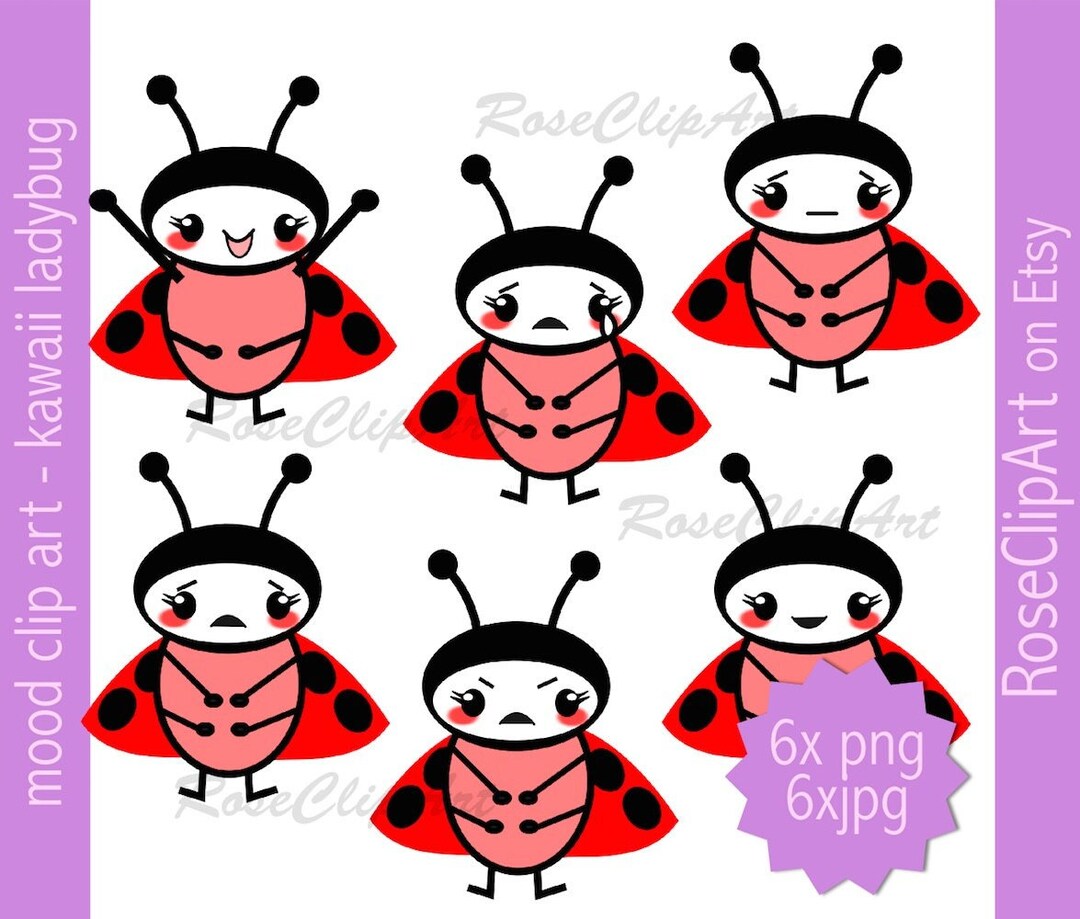 Cute Emotion Clip Art Ladybug Clipart - Instant Download - 6x Kawaii ...