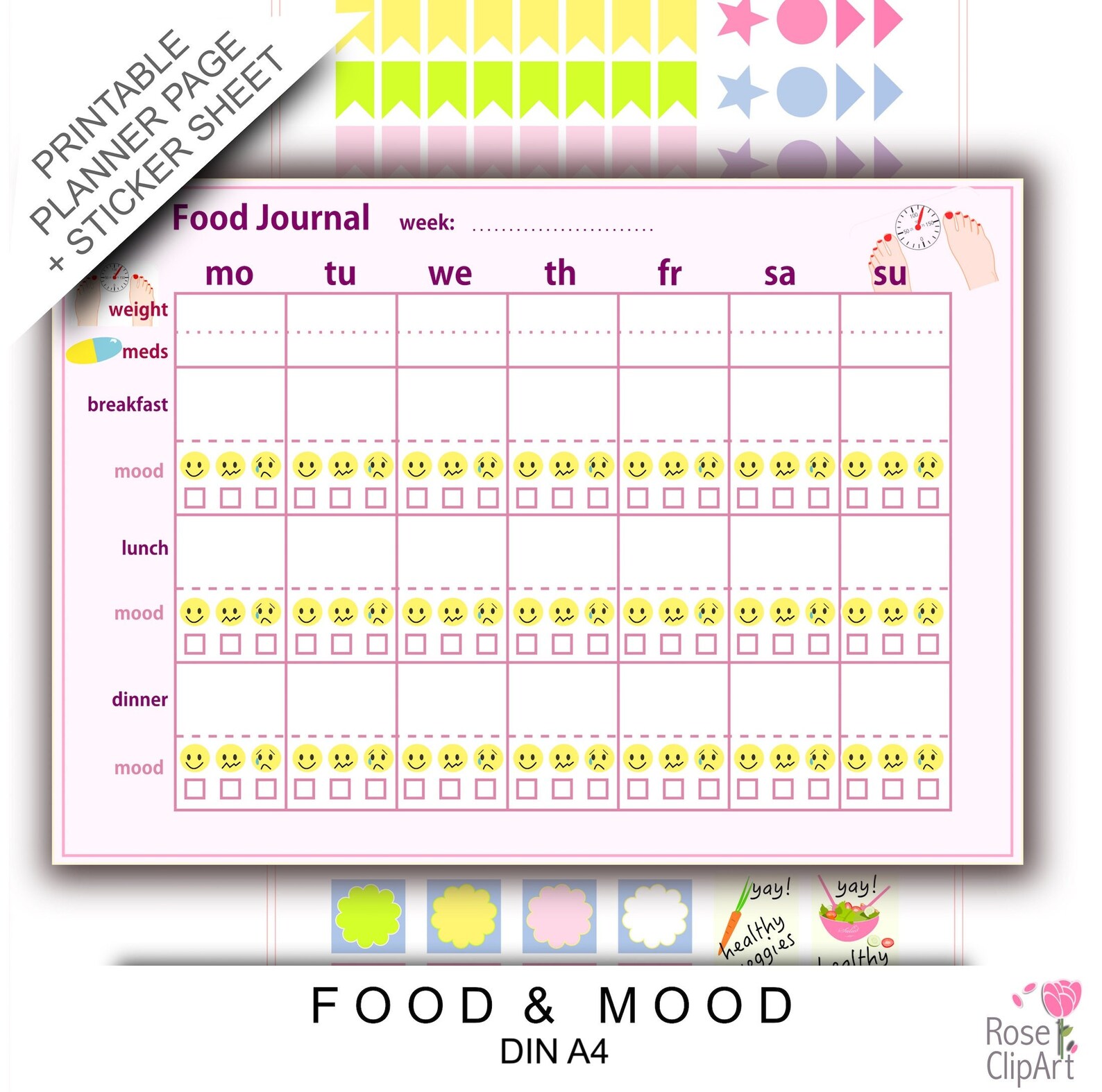 Printable Food and Mood Journal Menu Diary and Page Markers - Etsy