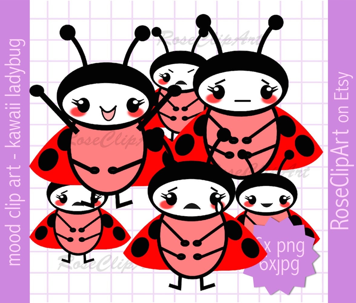 Cute Emotion Clip Art Ladybug Clipart Instant Download 6x Kawaii Mood ...