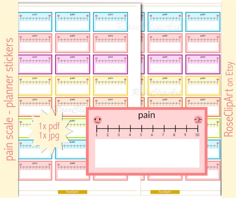 Pain Tracker Stickers - Instant Download - Printable Pain Scale Planner ...