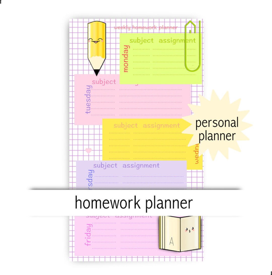 Homework Planner - Instant Download - Printable Personal Planner Insert ...