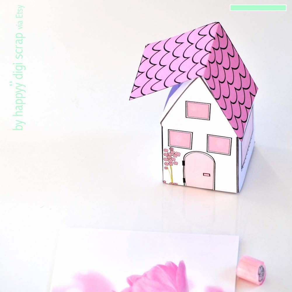 Printable Gift Box House - Instant Download - Pink White Colored Paper ...