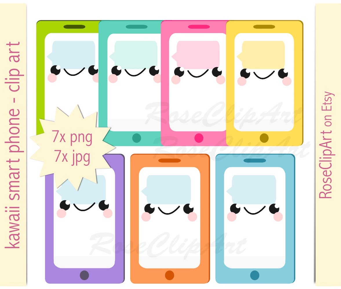 Handy Clipart Instant Download Kawaii Ausdruckbar Smart Phone Png ...