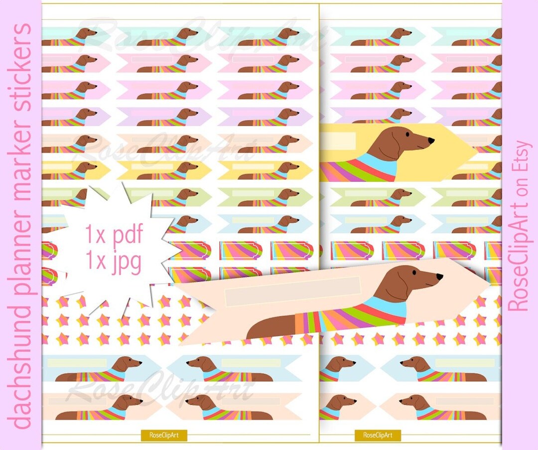 Printable Page Markers - Dachshund Stickers - Instant Download ...