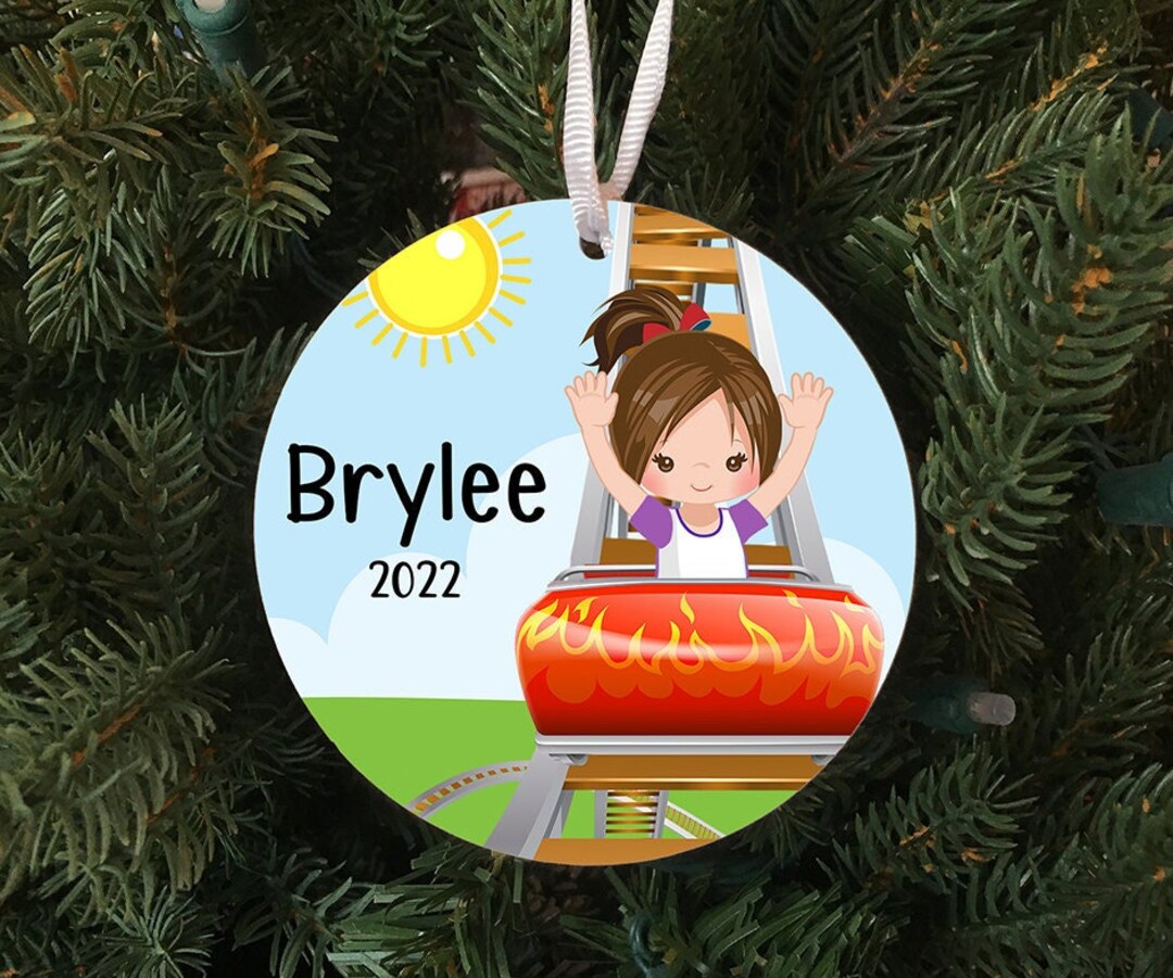Personalized Girl on Roller Coaster - Amusement Park Ornament Keepsake ...