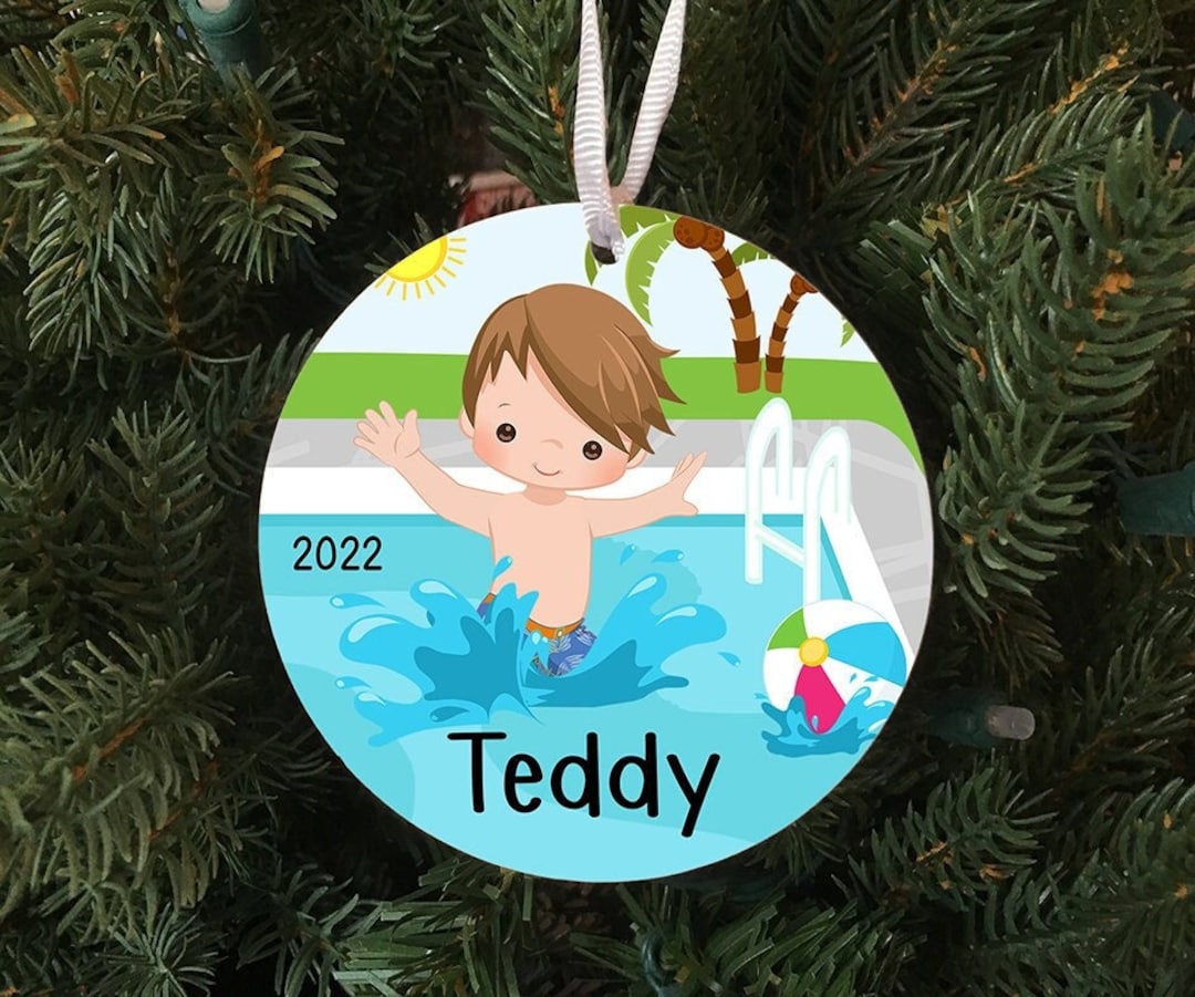 Personalized Boys Swimming Pool Summer Ornament Keepsake - Custom Made ...