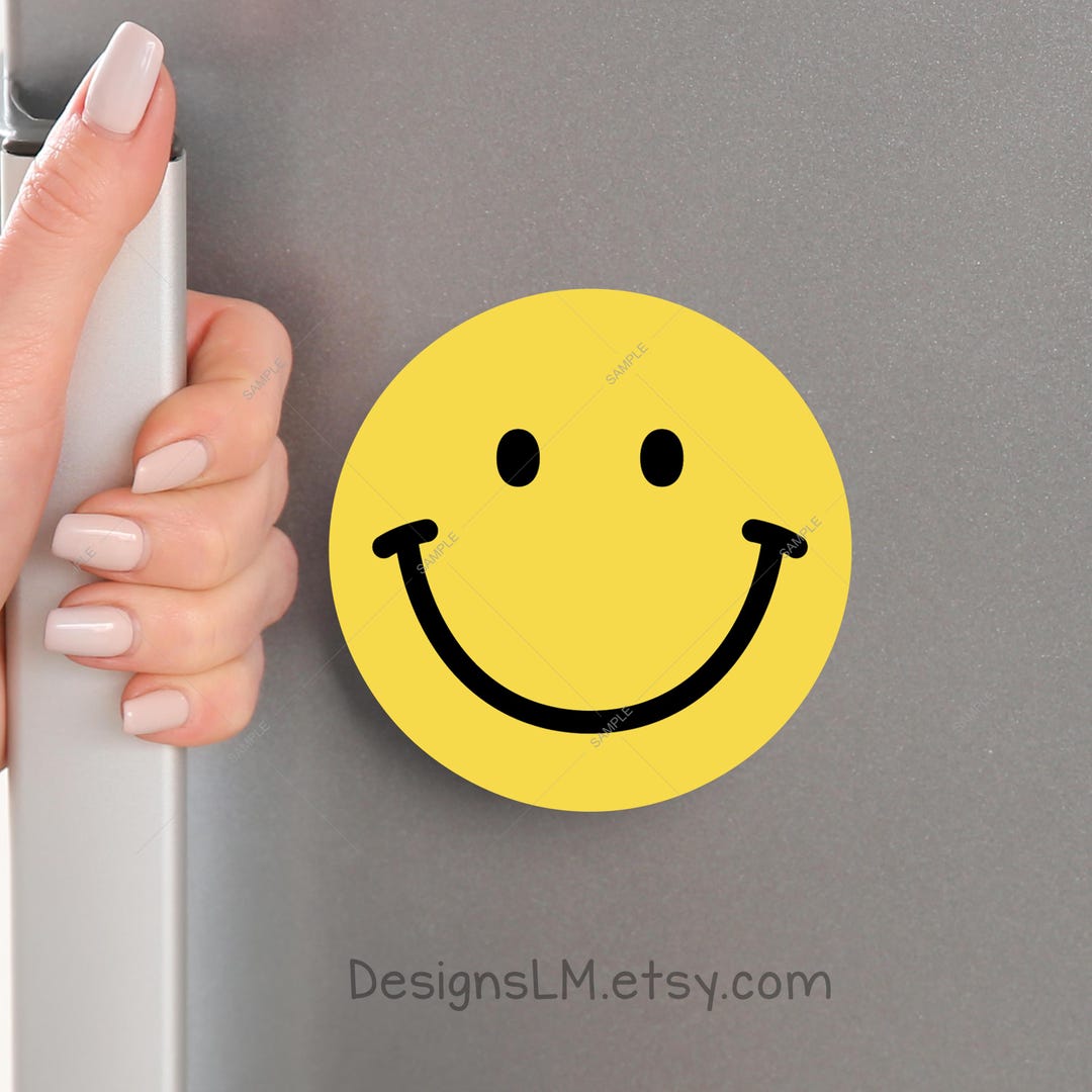 Round Fridge Magnet - Jumbo Yellow Smiley Face - Cute Happy Smile - 3.5 ...