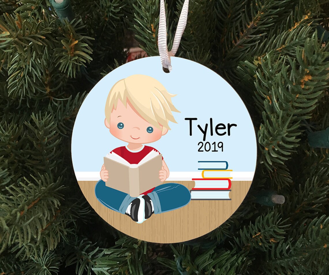 Personalized Boys Reading Ornament Keepsake Custom Made to | Etsy