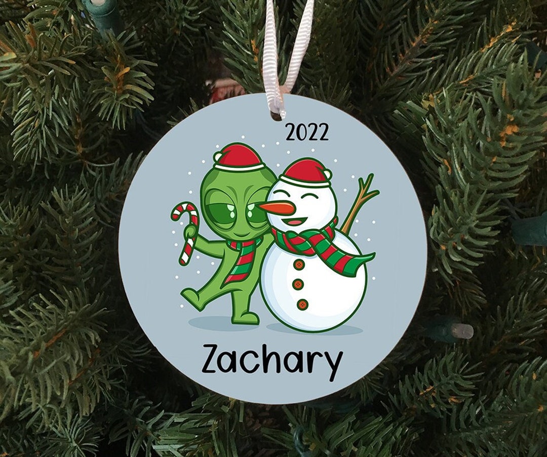 Personalized Alien & Snowman Friends Hugging Ornament Keepsake Custom ...