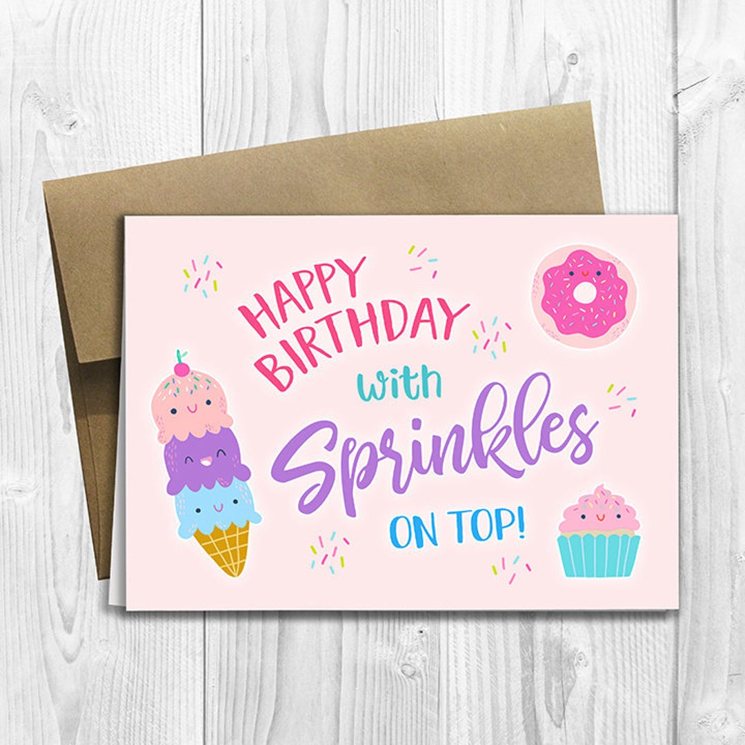PRINTED Happy Birthday With Sprinkles on Top! - 5x7 Greeting Card ...