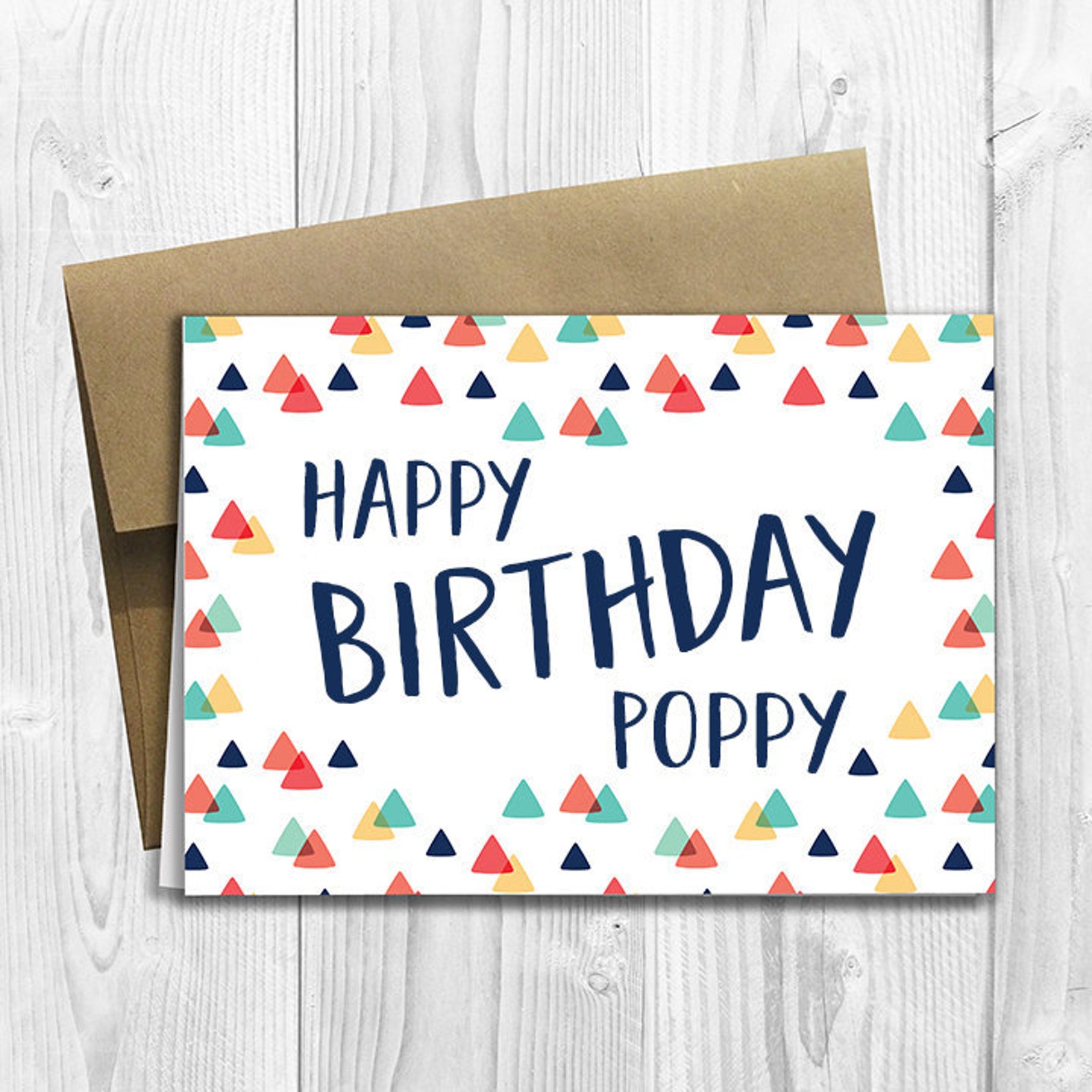 Happy Birthday Poppy Simply Stated Colorful Triangles 5x7 - Etsy