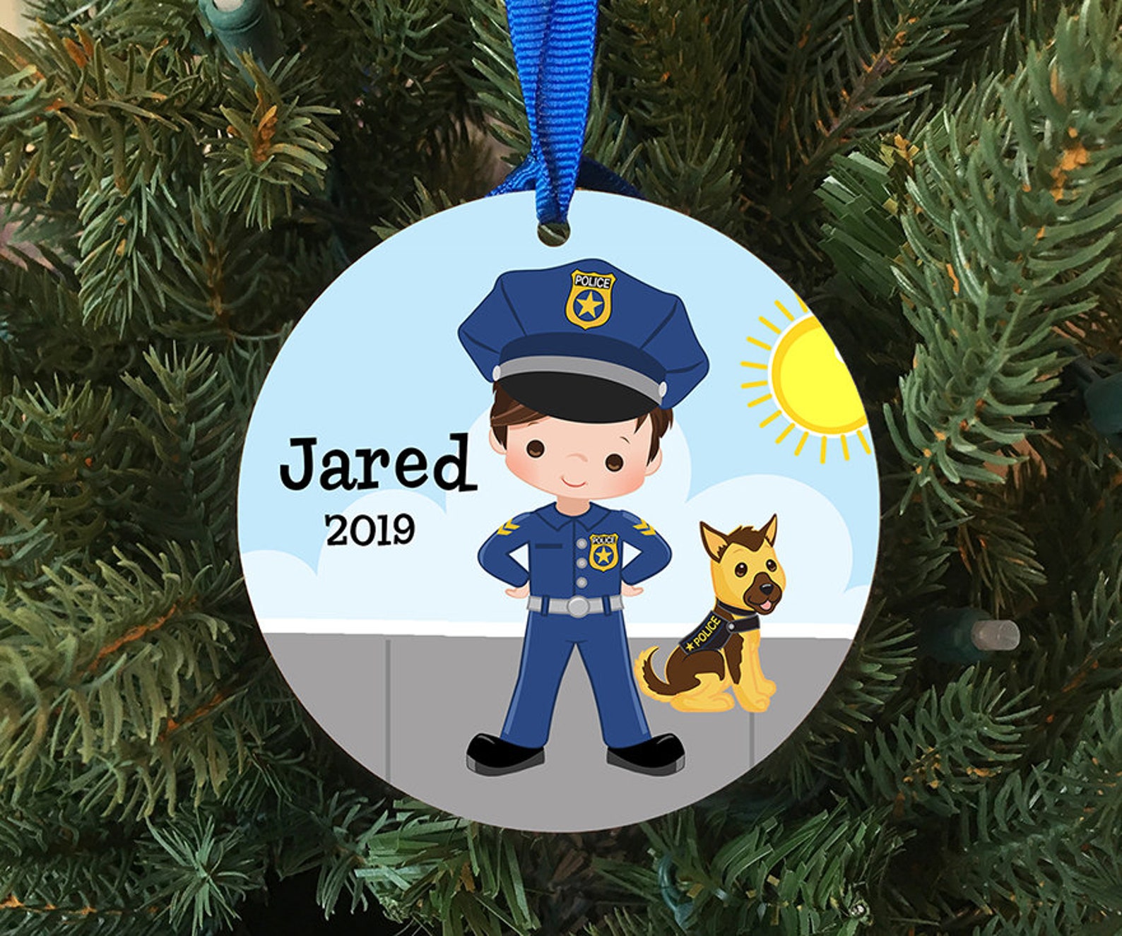 Personalized Boy Policeman With K9 Dog Ornament Keepsake - Custom Made ...