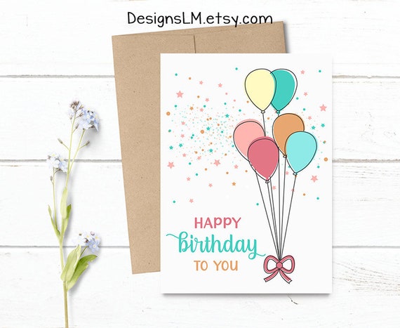 PRINTED Happy Birthday Simply Stated Confetti and Balloons | Etsy